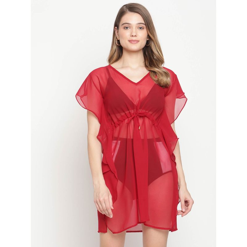 Buy Erotissch Women Red Semi-sheer Cover-up Beach Dress Online