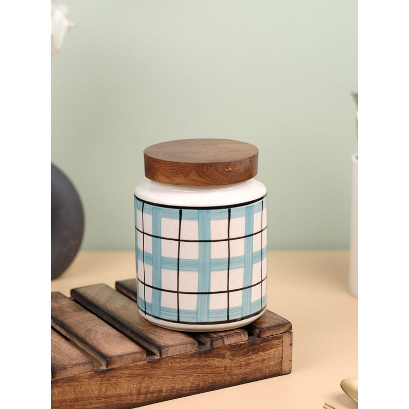 Buy VarEesha Checkered Jar With Wooden Lid Online