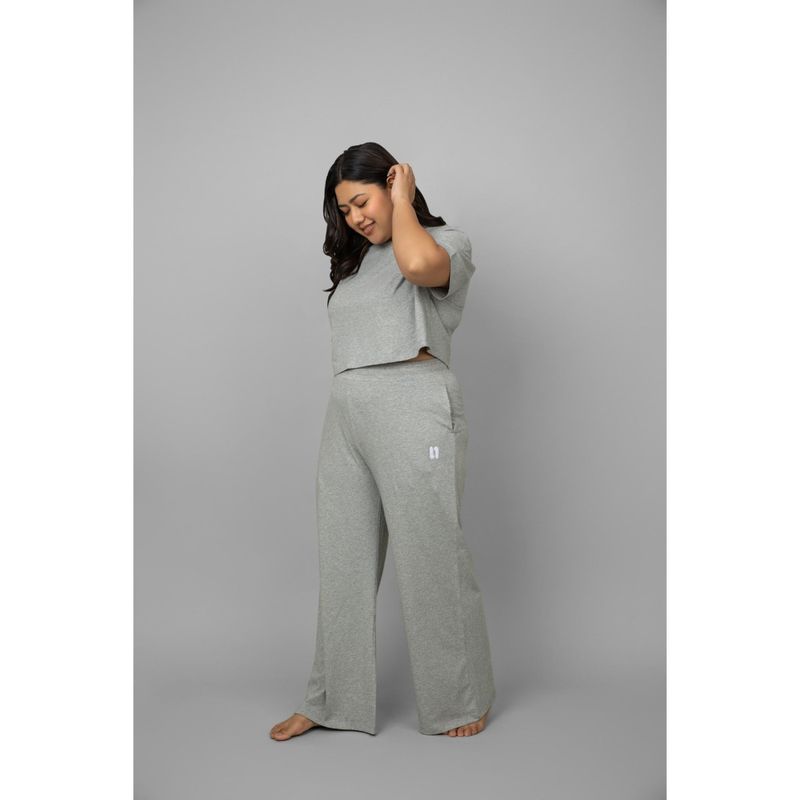 Buy NeceSera Grey Melange Cotton Lycra Crop Lounge (Set of 2) Online