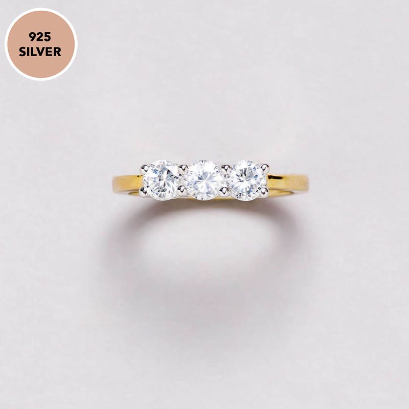 Buy Pipa Bella by Nykaa Fashion Sterling Silver Cubic Zirconia Tri-stone Ring Online