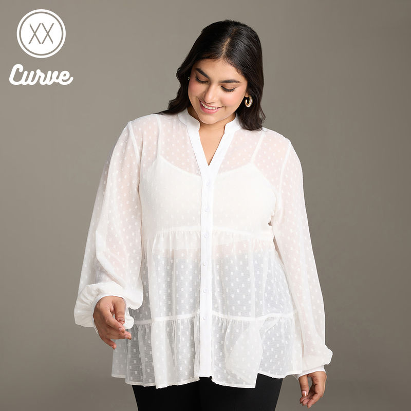 Buy Twenty Dresses by Nykaa Fashion Curve White Self Design Collar ...