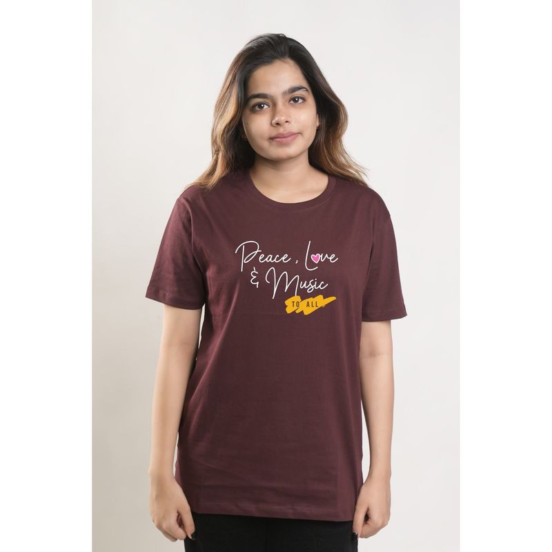 Buy MerchGarage Sangria Maroon Peace Love & Music Round Neck T-Shirt By ...