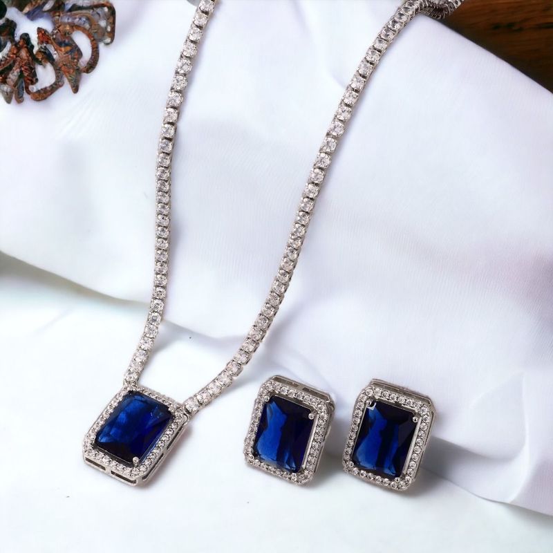 Buy Designs & You Silver Plated Blue Crystal Studded Rectangular ...
