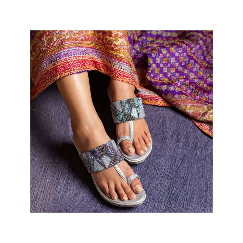 Buy MyMy Footwear Silver Open Toe Synthetic Wedges Online