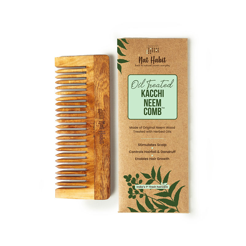 Buy Nat Habit Oil Treated Kacchi Neem Ayurvedic Wooden Comb - Wide ...