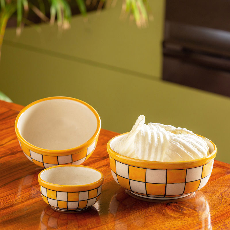ExclusiveLane Shatranj Checkered' Hand-painted Serving Bowls in Ceramic ...