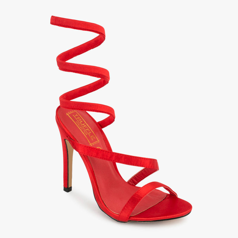 Buy Truffle Collection Red Stiletto Wrap Around Leg Sandals Online