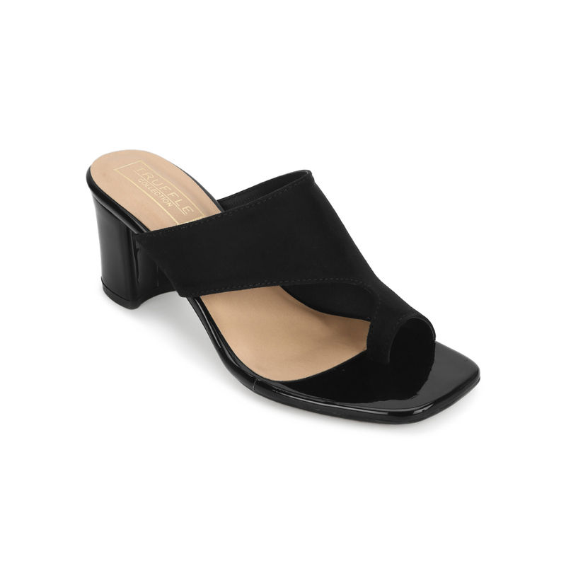 Buy Truffle Collection Black Suede Square Toe Mules Online
