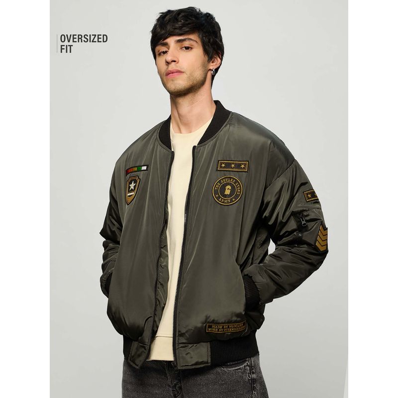Buy The Souled Store Olive Embroidered Oversized Fit Jacket Online