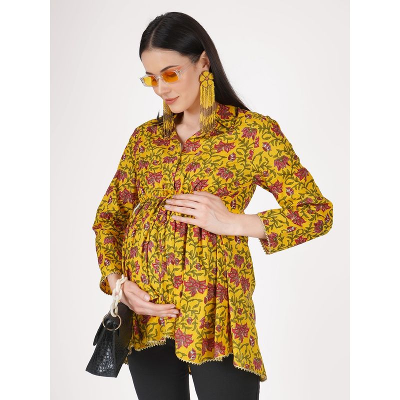 Buy Angloindu Yellow Floral Printed Maternity Top Online