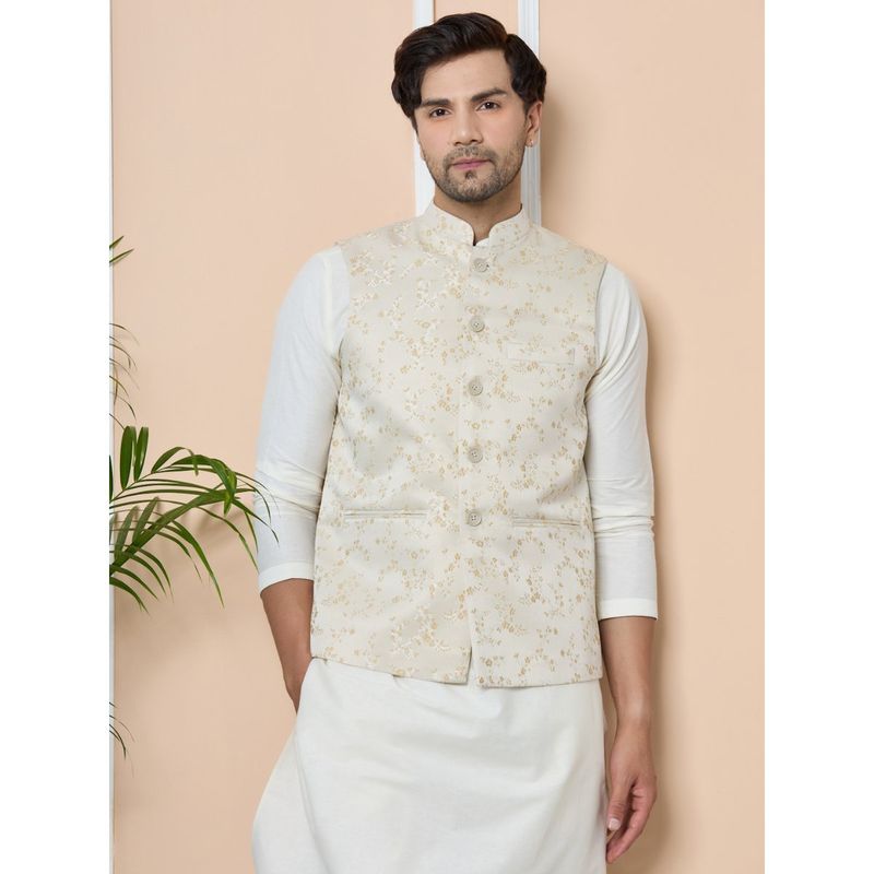 Buy See Designs Beige Woven Jacquard Nehru Jacket Online