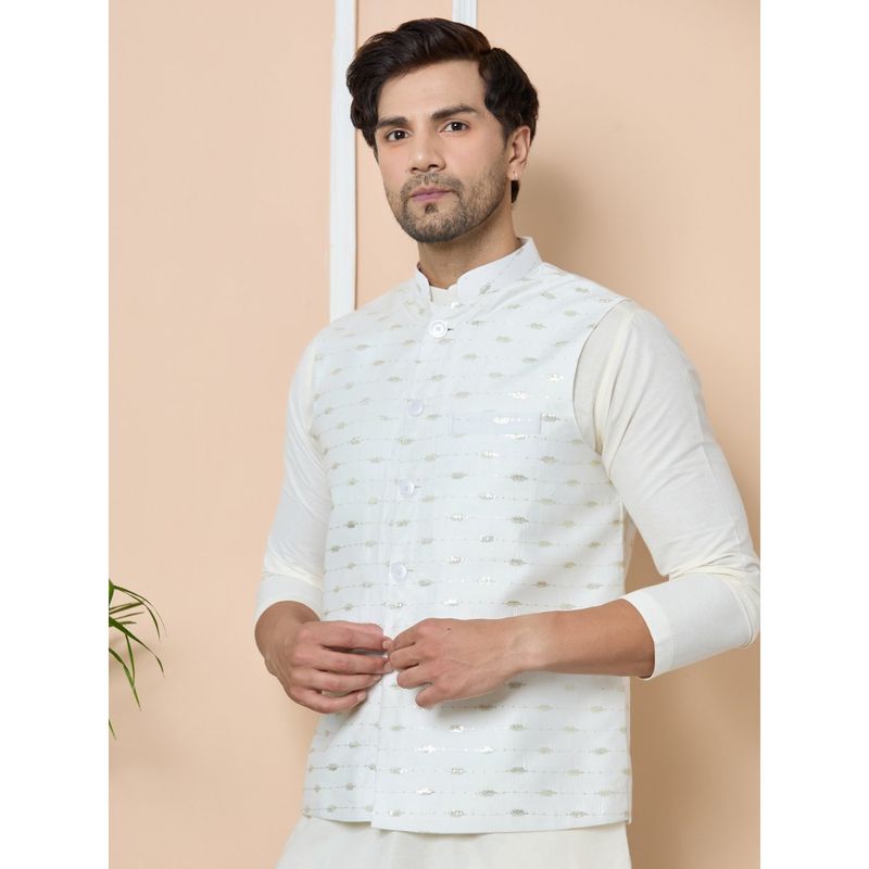 Buy See Designs White Sequin Embroidered Nehru Jacket Online