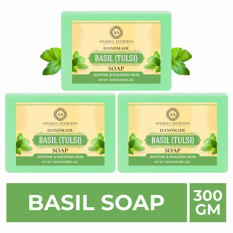 Buy Ayusoul Ayurveda Handmade Basil Bath Soap (Pack of 3) Online