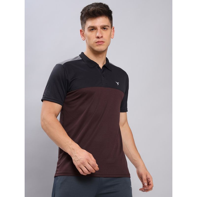 Buy Technosport Burgundy Men Colorblock Slim Fit Polo Sports T-shirt Online