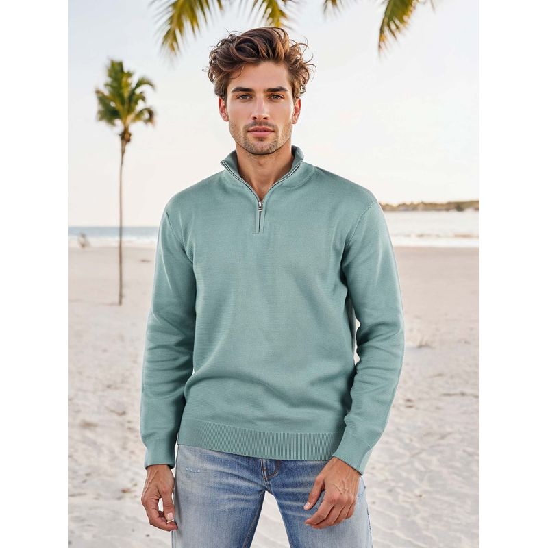 Buy CELIO Men Green Solid Regular Fit Cotton Fashion Sweater Online