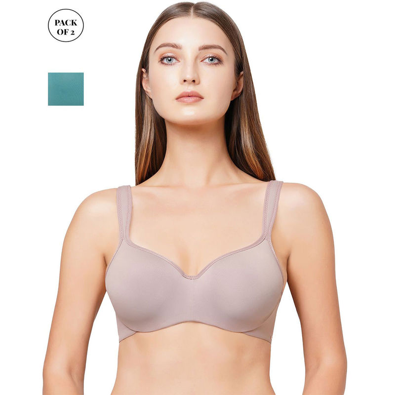 SOIE Full Coverage Padded Wired Sweetheart Neckline Seamless Cups Bra-Pack of 2-Teal-Bark: Buy ...