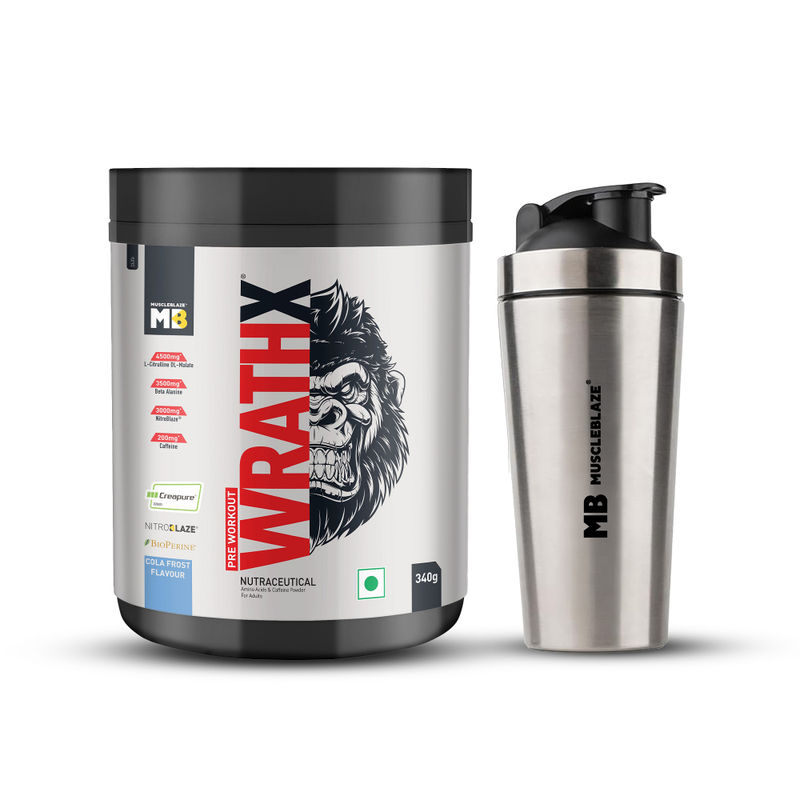 Buy MuscleBlaze Wrathx Pre Workout With Creapure With Shaker - Cola ...
