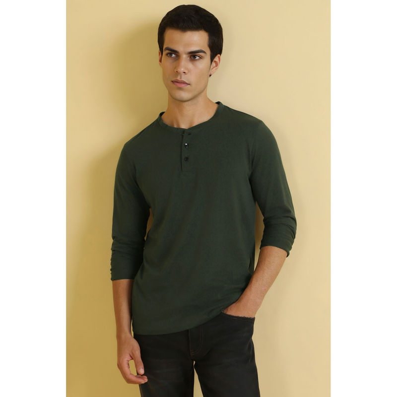 Buy Allen Solly Men Green Solid Henley Neck T-Shirt Online