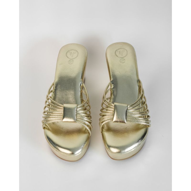Buy Sana K Luxurious Footwear Gold Round Toe Biscuit Wedge Online