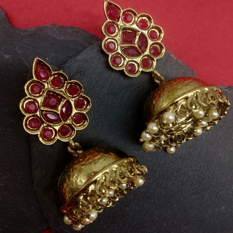 Buy Fida Gold-Toned & Red Dome Shaped Jhumkas Online