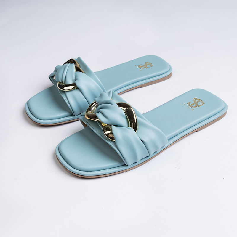 Buy Shoe that fits you Nora Solid Blue Sliders Online