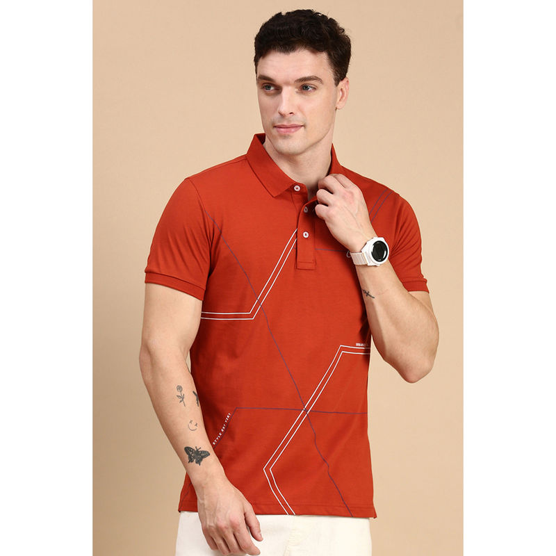 Buy Classic Polo Men Half Sleeves Rust Slim Fit Printed Polo T-Shirt Online