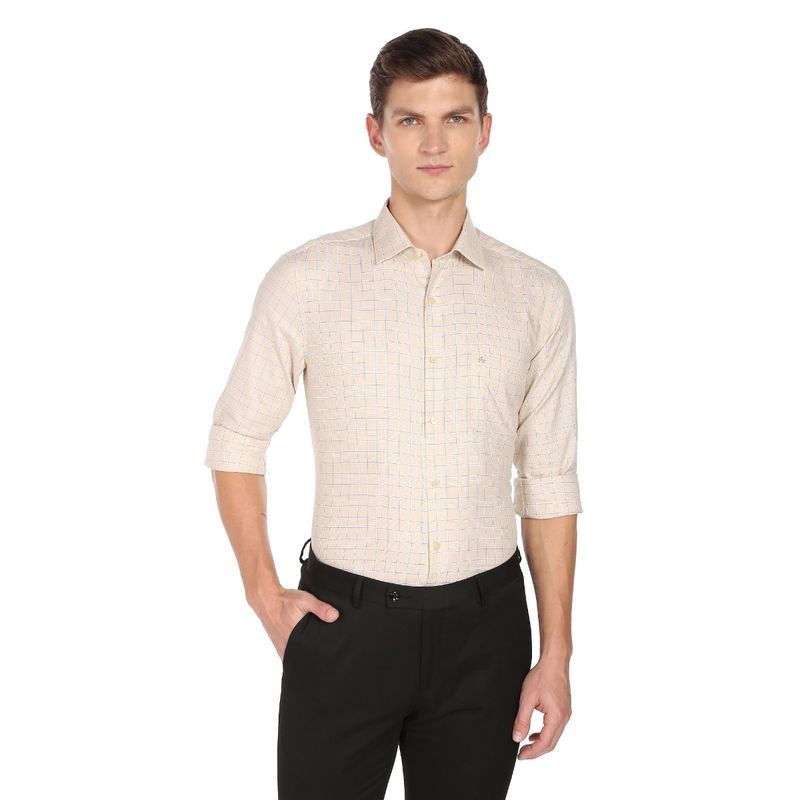 Arrow Men Beige Pinpoint Oxford Weave Liberty Classic Fit Formal Shirt ...