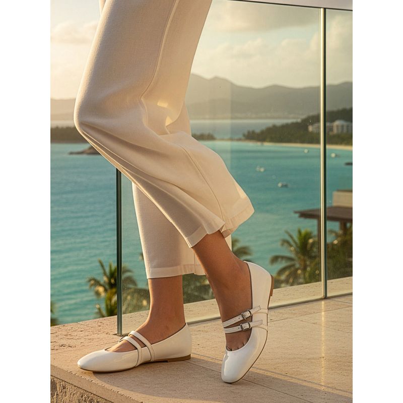 Buy ELLE Womens Patent Finish Mary Jane Ballerina with Double Buckle ...