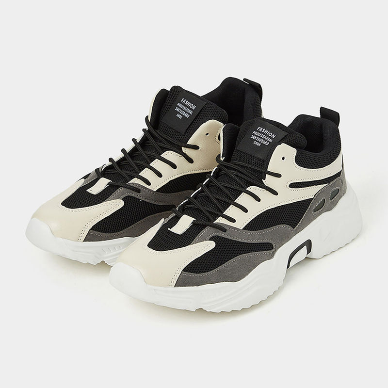 Buy Styli Textured Lace Up Chunky Sneakers with Pull Tab Online
