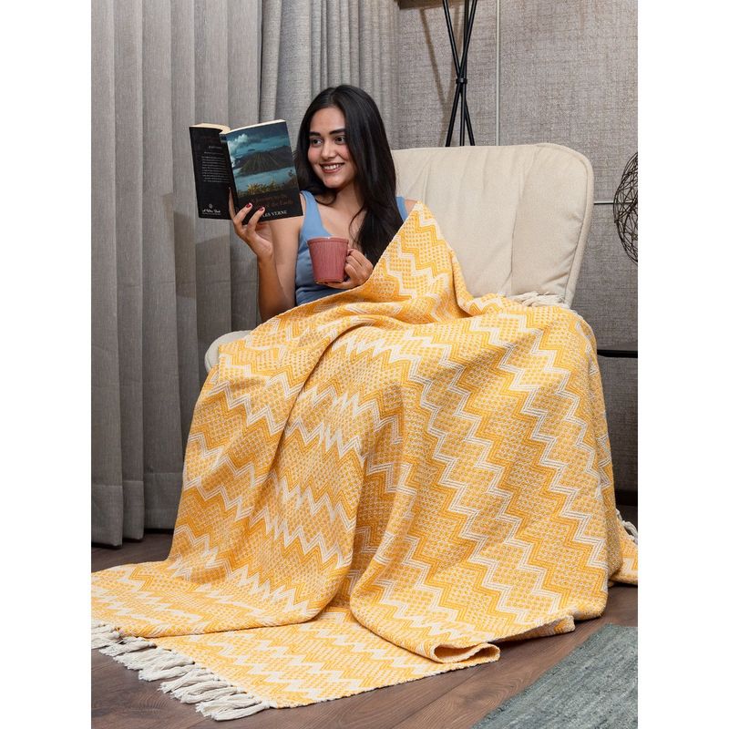 Buy Urban Space Handmade Pure Cotton Sofa Throw - Geometric Yellow Online