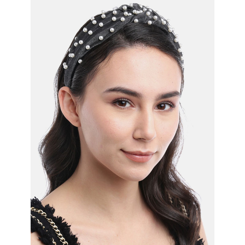 Buy Blueberry Princess Pearl Embellished Black Knot Hair Band Online