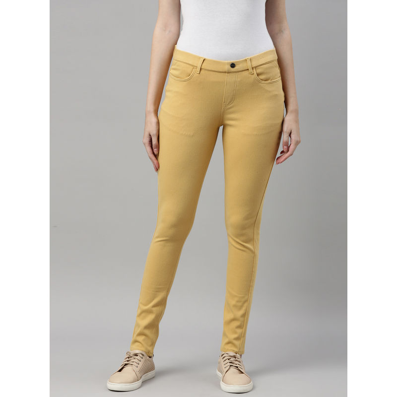 Buy Go Colors Women Golden Solid Super Stretch Jeggings - Yellow Online