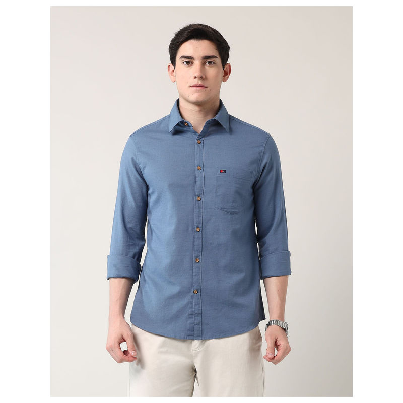 Buy AD By Arvind Blue Modern Slim Fit Solid Shirt Online