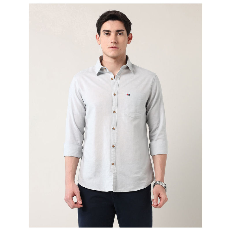 Buy AD By Arvind Grey Modern Slim Fit Solid Shirt Online