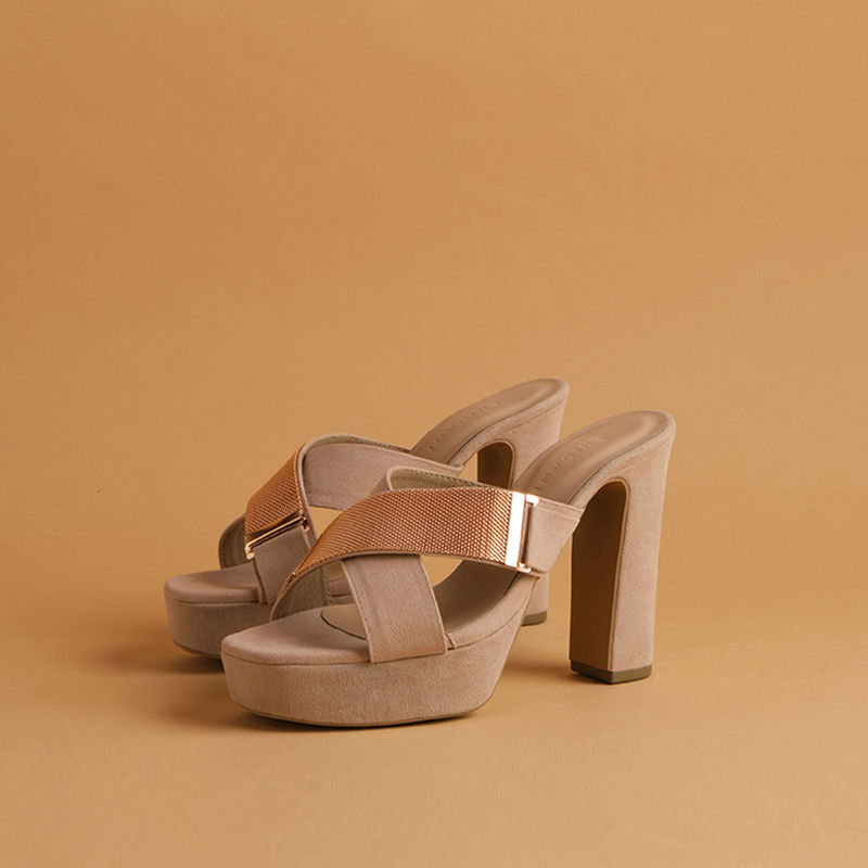 Buy Eridani Solid Beige Olga Heels Online