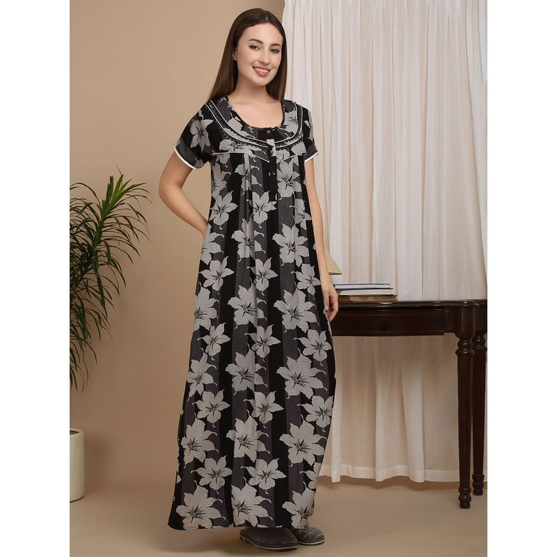 Buy Sweet Dreams Black Women Floral Print Full Length Night Dress Online