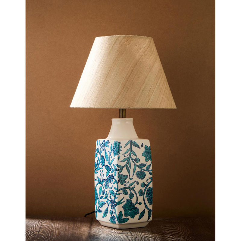 Buy Fabindia Teal Ceramic Bedside Table Lamp Online