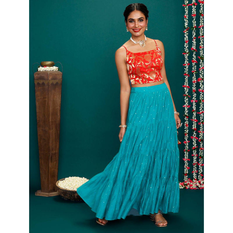 Buy Gajra Gang Pataka Red Crop Top With Skirt GGLEH07 (Set of 2) Online