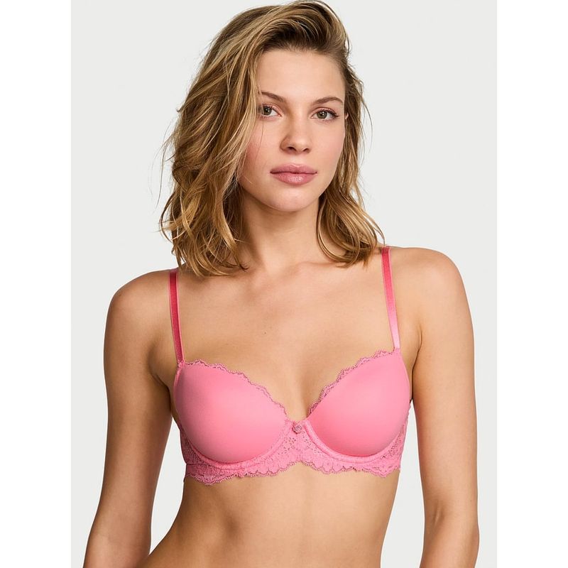 Buy Victoria's Secret Dream Angels Smooth and Lace Lightly Lined Classic Coverage Demi Bra Pink ...