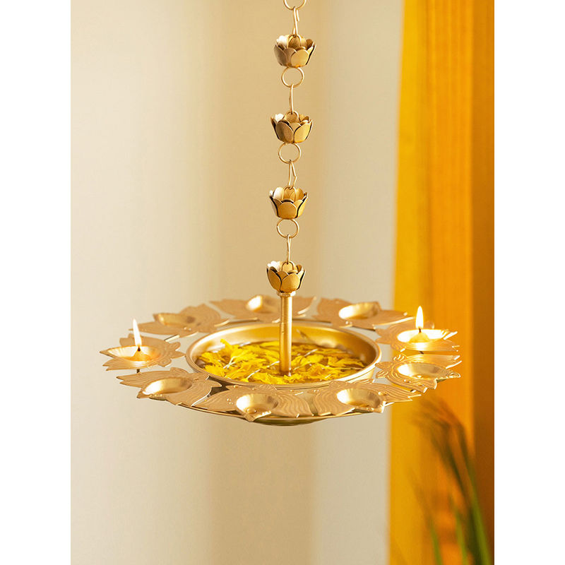 Buy ExclusiveLane Lotus Floral Decorative Hanging Urli with Diyas 9 ...