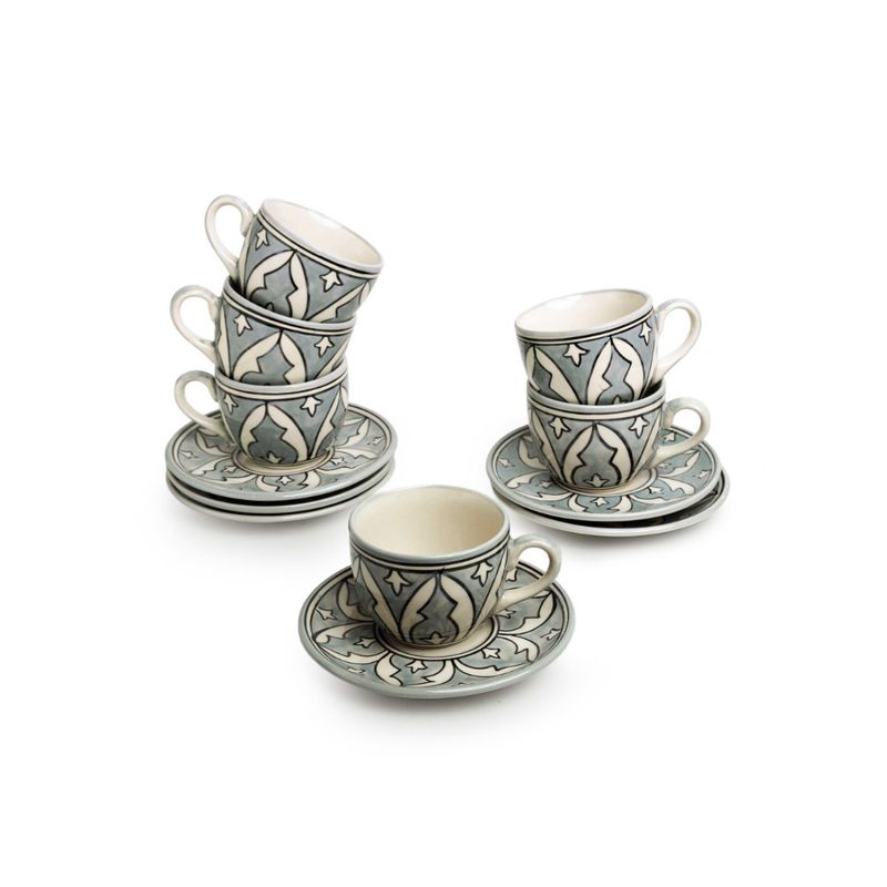Buy ExclusiveLane Arabian Nights' Hand-Painted Ceramic Tea Cups With Saucers (Set Of 6) Online