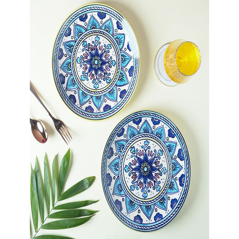 Buy The Decor Mart Ceramic Blue Mandala Dinner Plates Set of 2 Online