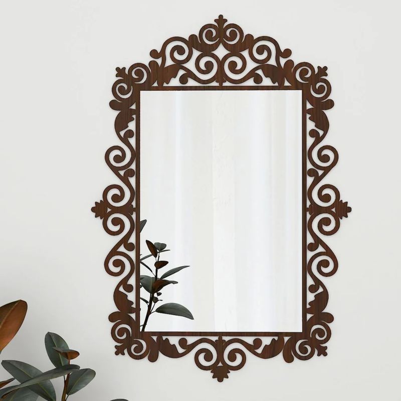 Buy WallMantra Beautiful Vanity Motif Mirror with Walnut Finish Online