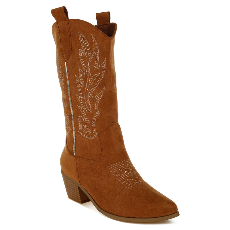 Buy London Rag Embroidery Detail Cowboy High Ankle Casual Boots Tan Online