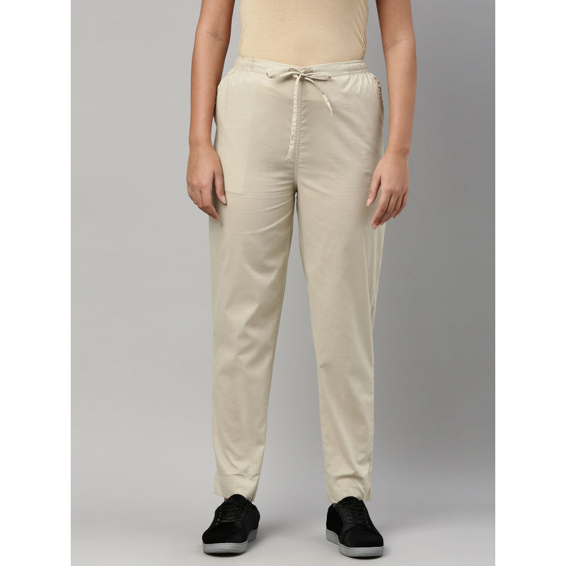 Buy Go Colors Women Mist Solid Mid Rise Cotton Pants - Green Online
