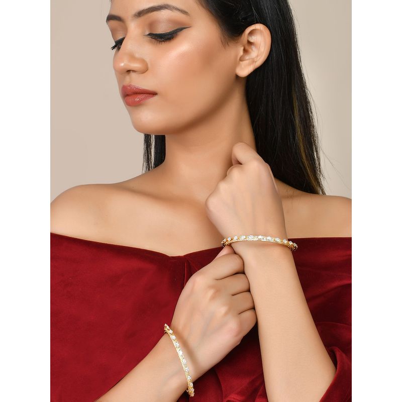 Buy Voylla Sparkling Elegance Gold Cz Adorned Bangles (Pack Of 2) Online