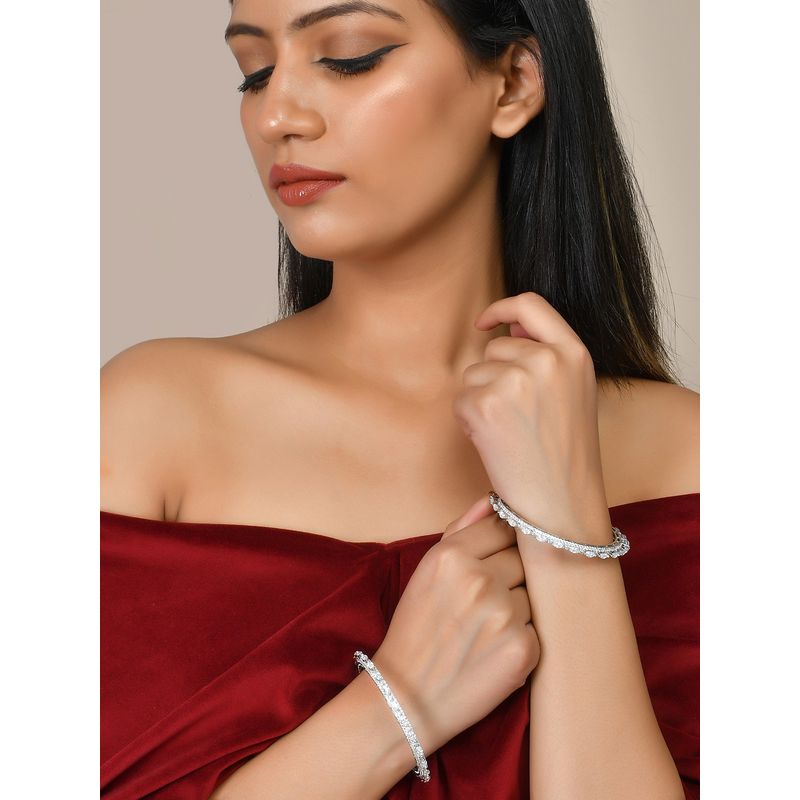 Buy Voylla Sparkling Elegance Cz Studded Silver Bangles (Pack Of 2) Online