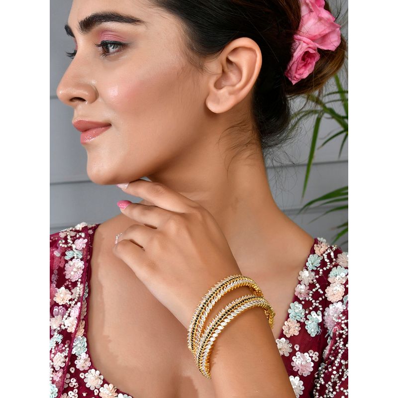 Buy Voylla Sparkling Elegance Marquise Cut Cz Gold Plated Bangles (Pack ...