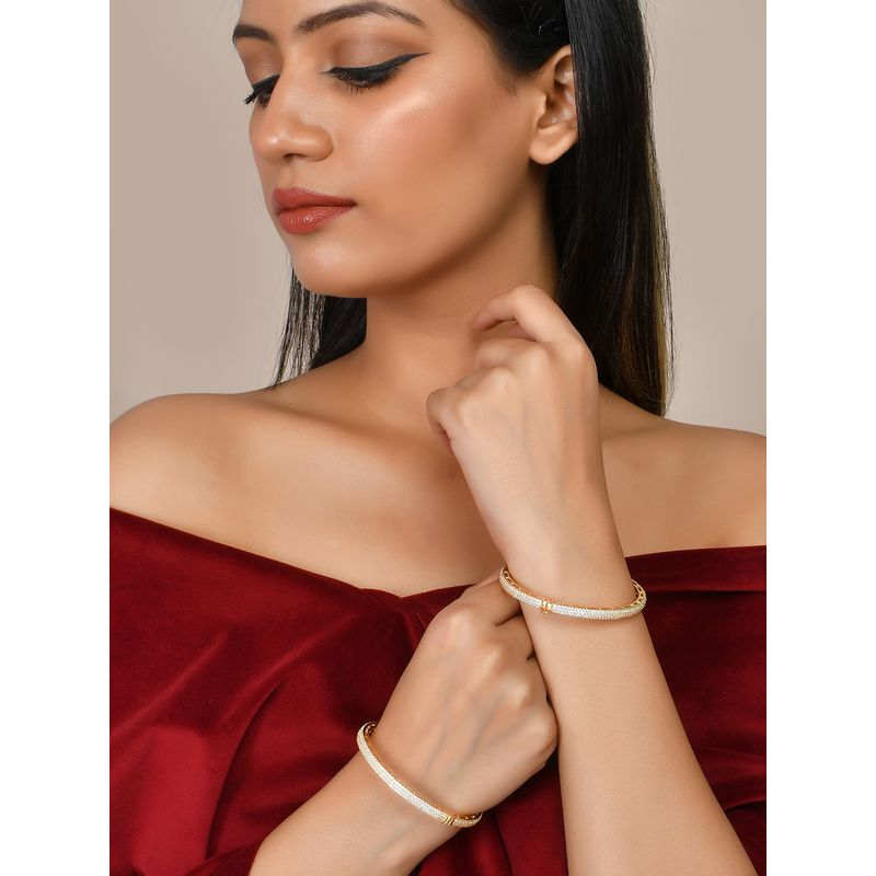 Buy Voylla Sparkling Elegance Gold Cz Studded Women Bangles (Pack Of 2 ...