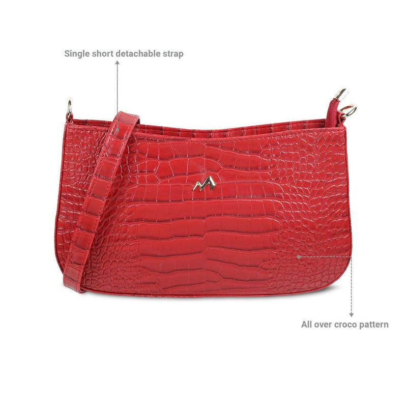 Buy Metro Red Faux Leather Fashion Zip Top Sling with Detachable Strap ...